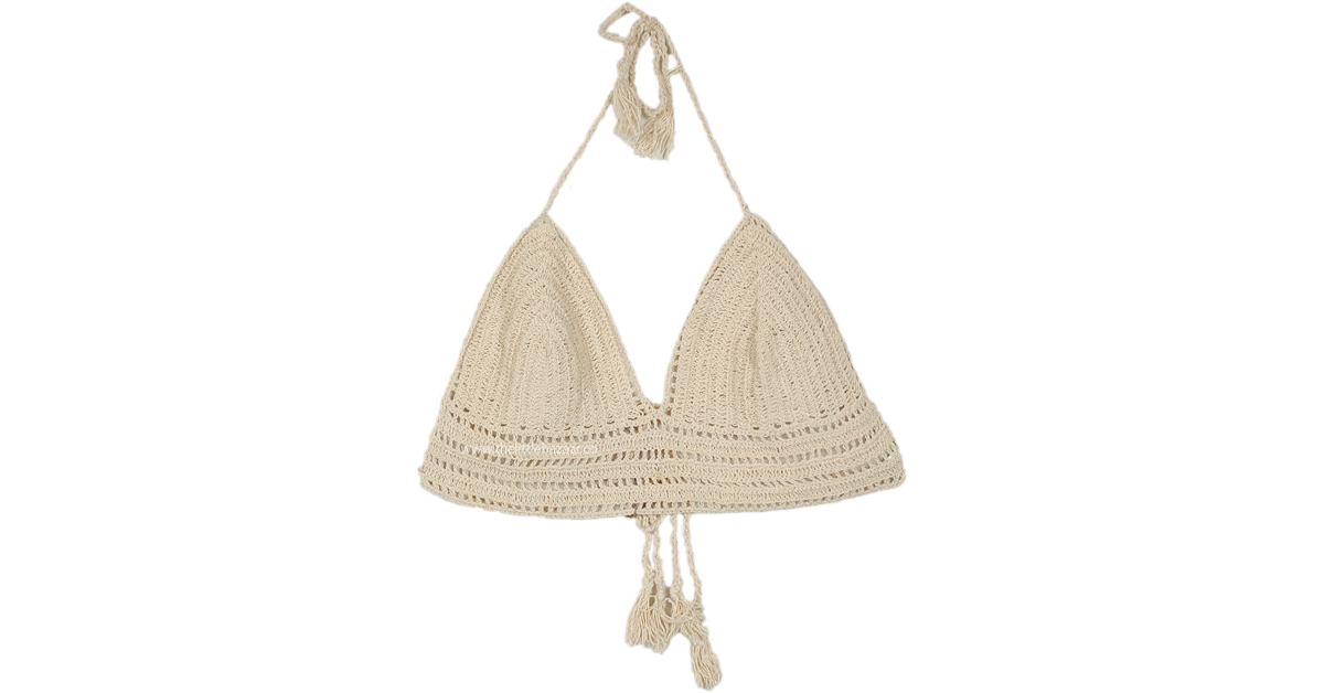 Natural Beige Stripes Small Crochet Tie Up Bralette | Tunic-Shirt ...