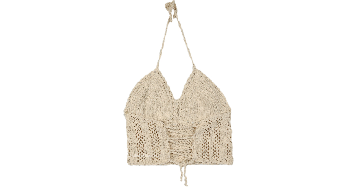 Natural Beige Crochet Tie Up Small Corsette Top | Tunic-Shirt | Beige ...