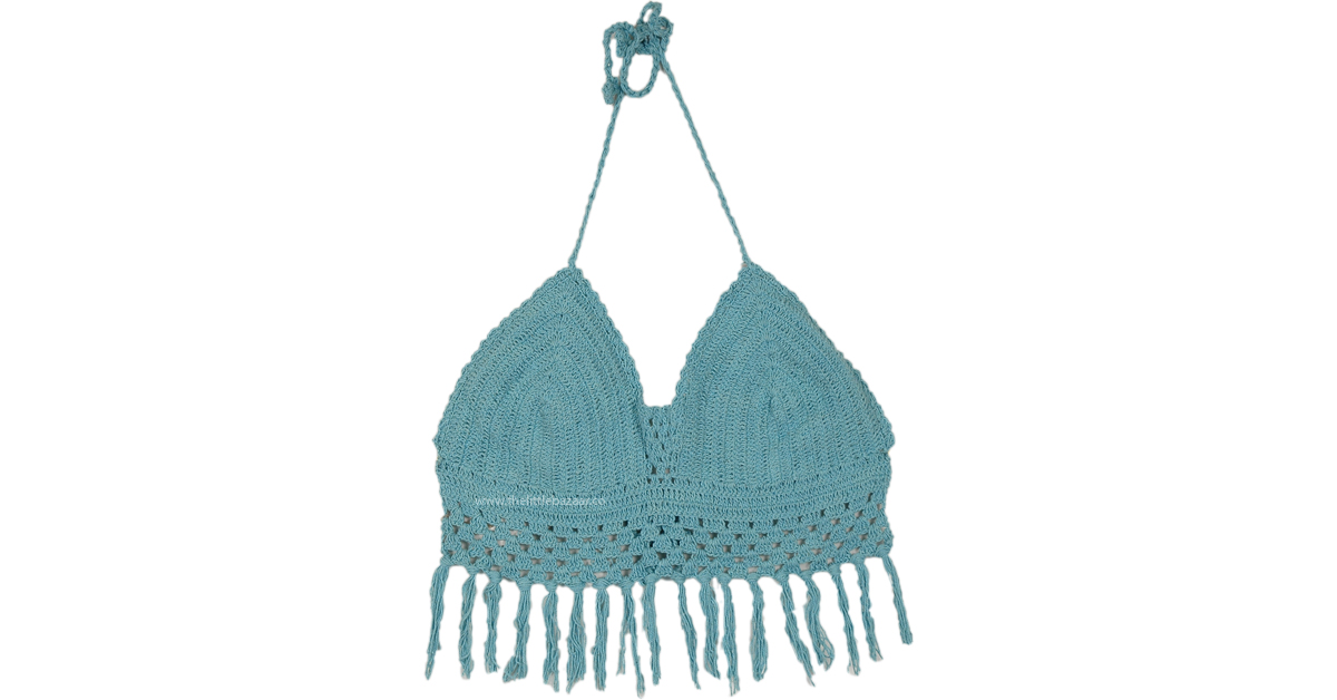 Blue Stripes Crochet Halter Top with Tassels | Tunic-Shirt | Blue ...