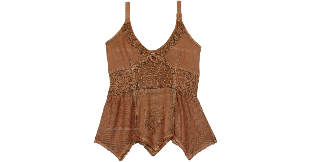 Almond Brown Bohemian Halter Top | Tunic-Shirt | Brown | Embroidered ...