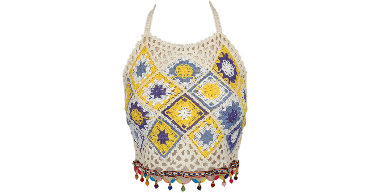 White Crochet Bell Halter Top | Tunic-Shirt | White | Sleeveless ...