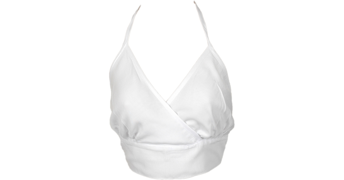 White Plain Overlay Halter Bralette Top | Tunic-Shirt | White ...