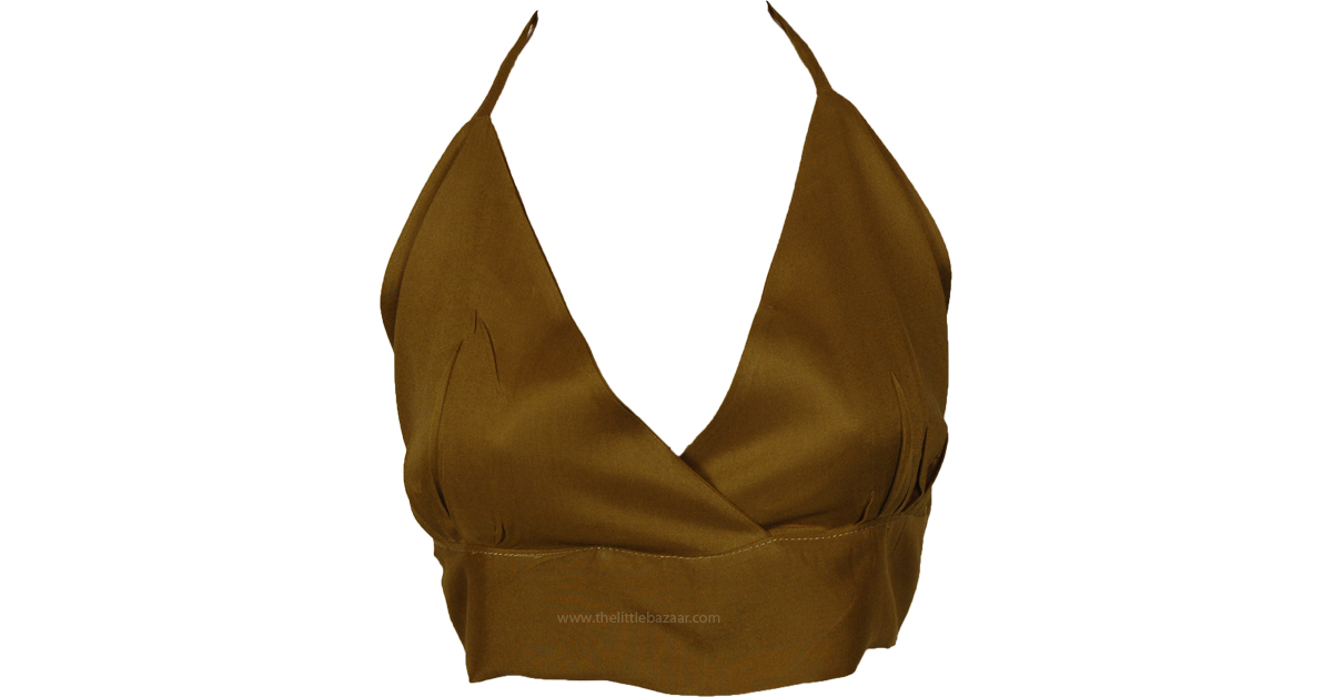 Henna Plain Overlay Halter Bralette Top | Tunic-Shirt | Green ...