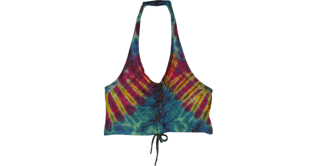 Green Passion Tiedye Halter Short Crop Top | Tunic-Shirt | Green | Sleeveless, Beach, Bohemian ...