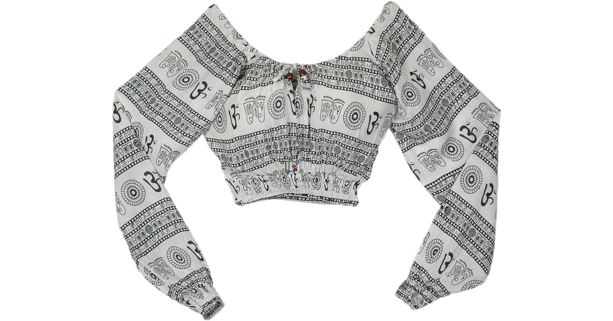 Hippie Blanche Boat Neck Crop Top with Sleeves | Tunic-Shirt | White ...