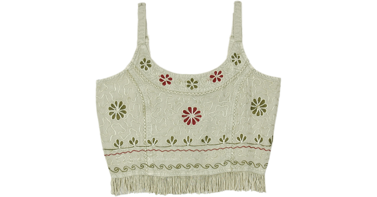 Pistachio Bohemian Tassel Crop Top | Tunic-Shirt | Green | Sleeveless ...