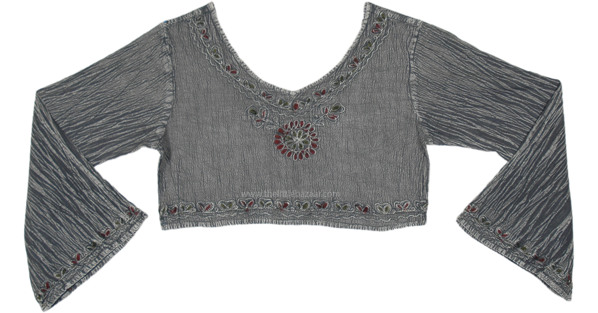Grey Slay Bohemian Cropped Long Sleeve Top | Tunic-Shirt | Grey | Beach ...