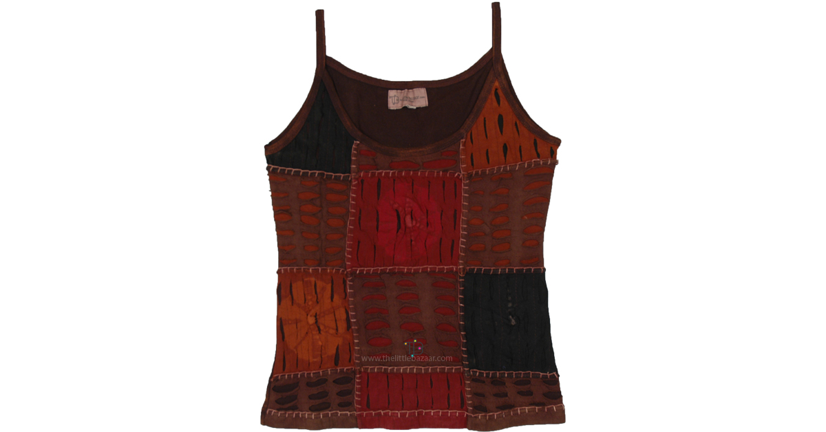 Earth Line Patchwork Healing Top | Tunic-Shirt | Brown | Sleeveless ...