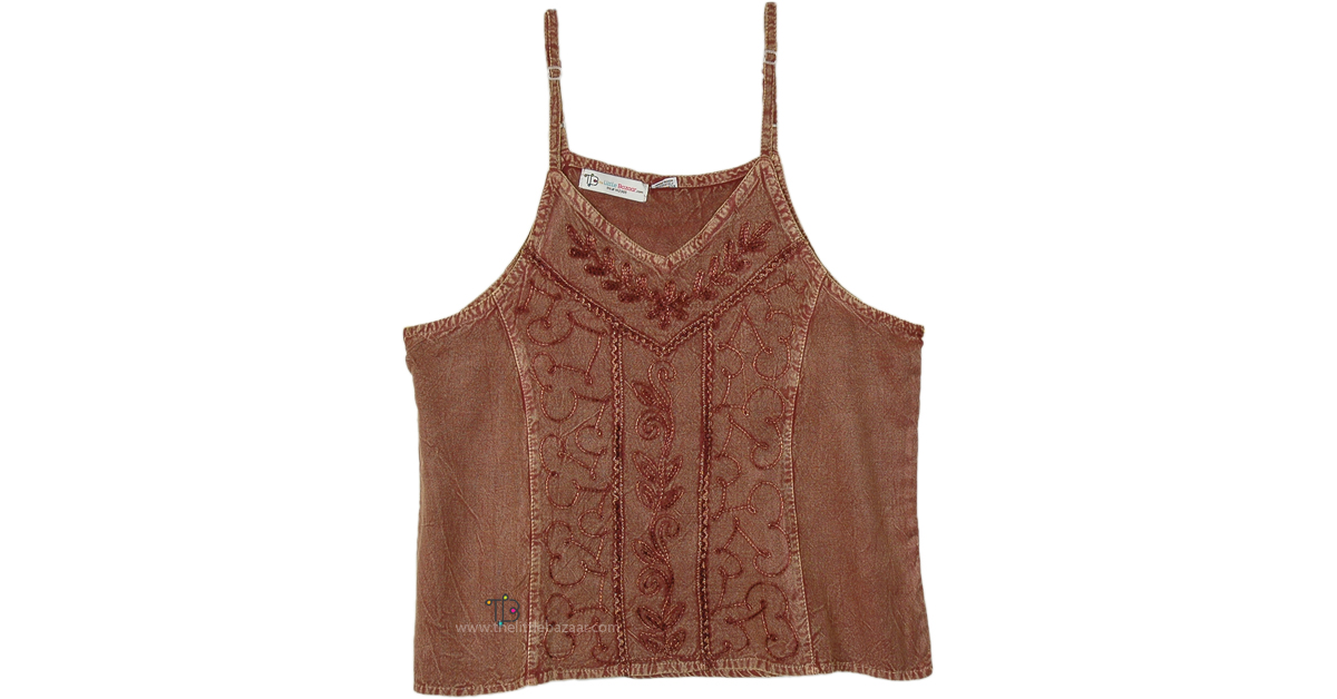 Bohemian Brown Vintage Soft Crop Top | Tunic-Shirt | Brown | Sleeveless ...