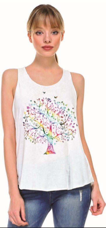 Metallic Tree of Life Graphic Sleeveless White Tee | Tunic-Shirt ...