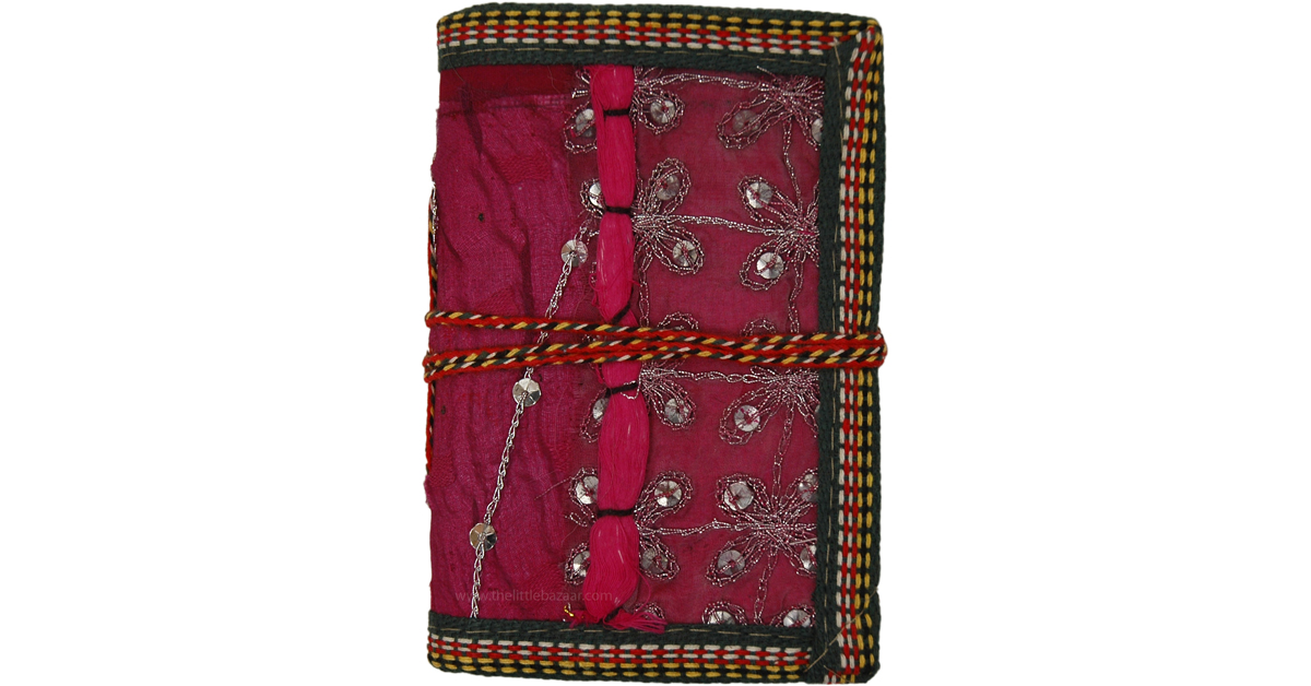 Small Pocket Notebook with Vintage Sari Fabric S | Accessories | Red ...
